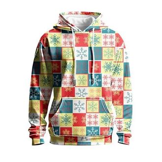 Generic Sweat à capuche de Noël amusant pour homme - Grande taille - Tenue de Noël à manches longues - Pull en patchwork à carreaux - Costumes de Noël tendanc