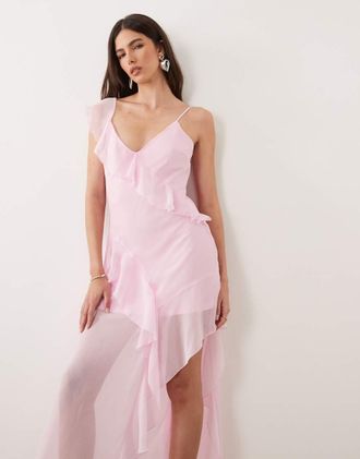 New Look Robe mi-longue asym&eacute;trique en mousseline - Rose-Violet