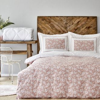 Karaca Home Celerina Rosa Doppelbettwäsche, Bettbezug 200 x 220 cm, Rosa Bettlaken 240 cm x 260 cm (mit Gummizug), Bestickter Kissenbezug 50 cm x 70 cm (2 Stück)