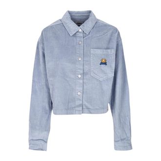Obey Samt Langarm Kapuzenshirt Cropped - - Blouses & Shirts - Damen - Blau - S