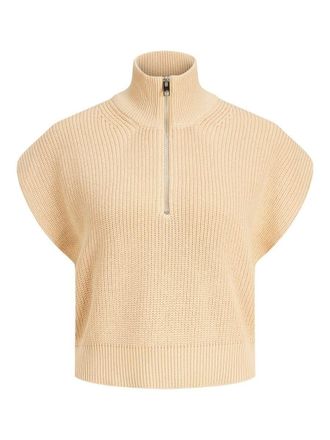 Jack & Jones Damen Jxflorence Twist Half Zip Knit Vest Pullover, Beige, M EU