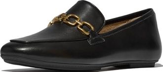 FitFlop FitFlop Mocassins Delicato en cuir souple à chaîne carrée pour femme, noir, 38.5 EU