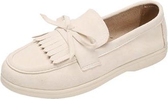 Generic Mocassins pour femme sans lacets, bout rond, semelle plate, chaussures de marche, ballerines avec noeud, semelle souple, chaussures en daim, chaussure