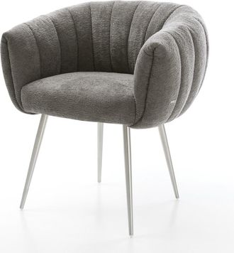 DELIFE Esszimmerstuhl Jada-Flex Boucl&eacute; Soft Schlamm 4-Fu&szlig; konisch Edelstahl Taschenfederkern, Esszimmerst&uuml;hle