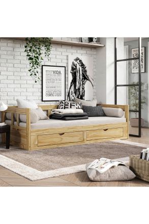 MID.YOU Mid.you Ausziehbett, Natur, Holz, Kiefer, massiv, vollmassiv,vollmassiv, H&ouml;he ca. 20 cm, 90x200 cm, FSC MIX, Bettkasten, Lattenrost, Kinder- & Jugendz