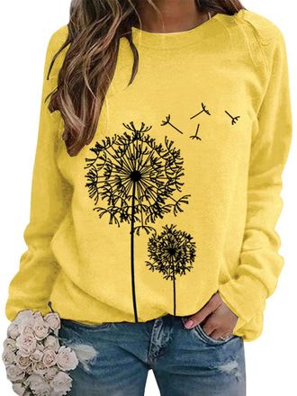 Dresswel Damen Löwenzahn Sweatshirt Langarmshirt Pusteblume Drucken Pullover Herbst Winter Bluse Tops Oberteile(Hellrosa, 2XL)