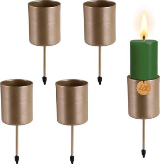 Matches 21 Kerzenhalter 4er Set Metall Gold &Oslash; 3,3 cm mit Stab - Adventskranz Kerzent&uuml;llen f&uuml;r Stabkerzen