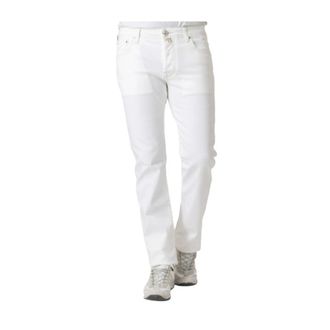Jacob Cohen Wei&szlig;e Slim Fit Jeans mit beigen N&auml;hten - - Trousers - Herren - Wei&szlig; - W33