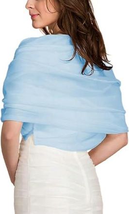 Generic NYSBH Bol&eacute;ro en organza doux &agrave; volants pour femme Ch&acirc;le Ch&acirc;le Mariage Cape de bal de fin dann&eacute;e &eacute;l&eacute;gante, bleu clair, L