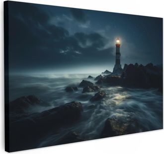 MuchoWow © Leinwand Groß 120x80 cm XXL Deko Schlafzimmer Aesthetic Leinwandbilder Wohnzimmer Gemälde Foto Geschenk Living Room Decoration Maritime - Leuchtturm