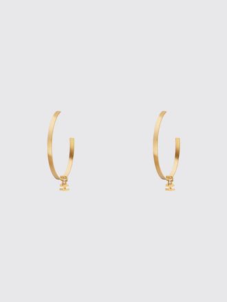 Elisabetta Franchi Creolen aus goldfarbenem Messing mit Logo-Anh&auml;nger