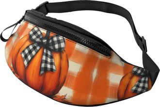 Generic Stylisch Brustbeutel Orangefarbenes Karomuster Mit K&uuml;rbismotiv Handytasche Tasche Brustbeutel Lauftasche F&uuml;r Herren Fitness Running 14X35Cm