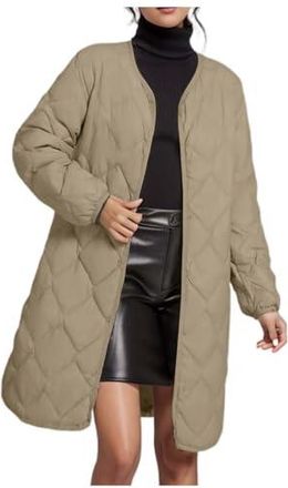 Generic Veste matelass&eacute;e l&eacute;g&egrave;re pour femme de couleur unie avec manches longues pour lautomne et lhiver, kaki, XXL