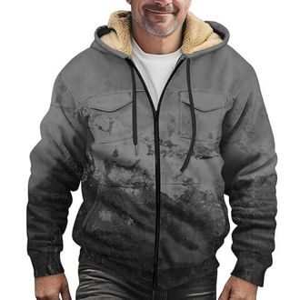 Generic Sweat &agrave; capuche en polaire &agrave; fermeture &eacute;clair int&eacute;grale pour homme avec cordon de serrage, poches poitrine et design &eacute;l&eacute;gant imprim&eacute; d&eacute;lav&eacute;, Gris 01, 