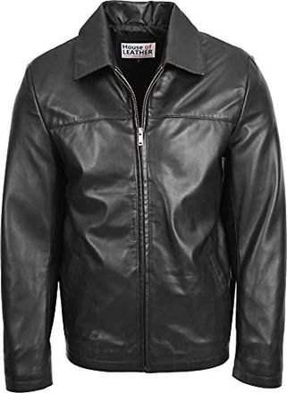 House Of Leather Harrington Veste en cuir véritable pour homme Fermeture Éclair Style James, Noir, XL