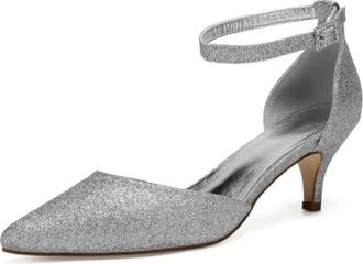 Generic Chaussures De Mariage Chaussures À Talons Pointues Femme Mariée Stylet Talons Bas Été Dress Fête Bridal Talon 6Cm,Argent,40 EU