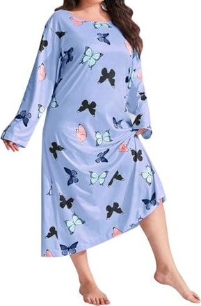 Generic Chemise de nuit &agrave; manches longues pour femme plus &acirc;g&eacute;e - Chemise de nuit grande taille &agrave; manches longues pour femme = v&ecirc;tements de loisirs pour femmes
