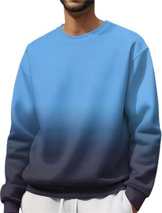 Generic Sweatshirts pour hommes, pulls pour hommes, automne, aquarelle, impression 3D, col rond, haut décontracté, pull dhiver, pull coupe ajustée, bleu, XXL