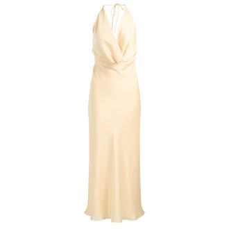 Rotate Rotate Birger Christensen, Femme, Robes, Jaune, Taille: 40 FR Robe Longue Maxi en Mousseline avec Drap&eacute; et Col Halter