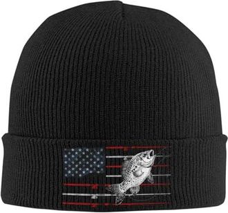 Generic Bonnet en Tricot P&ecirc;che Au Crapet Blanc avec Drapeau Am&eacute;ricain R&eacute;tro Doux Bonnets Thermique Bonnet Hiver pour Cyclisme lescalade Femme