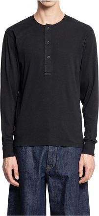 Tom Ford Homme, Tops, Noir, Taille: 2XL Cotton Stretch Rib Henley