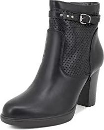 Queen Helena Bottines perforées avec talon bas fermeture éclair latérale avec plateau femme X28-107, Noir, 38 EU