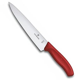 Victorinox by Swiss Army Swiss Classic, Profi Tranchiermesser, Extra Scharfe Klinge, gerader Schliff, 19 cm, Kunststoffgriff, Rostfreier Stahl, rot