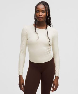 lululemon All It Takes Geripptes Langarmshirt aus Nulu f&uuml;r Frauen - Gr&ouml;&szlig;e 10 in Light Ivory