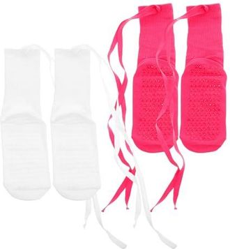 Valiclud Lot de 2 Paires de Chaussettes de Yoga Antid&eacute;rapantes en Coton Mi-Mollet Sangles Ajustables Confort Respirant pour Pilates Fitness et Danse Chaussette