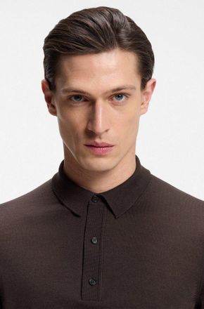 BOSS Kurzarmpullover Nolano aus Schurwolle, Polokragen
