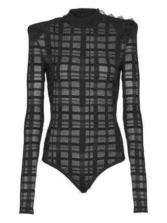Balmain Karierter Body mit Kn&ouml;pfen - Schwarz