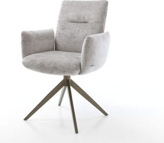 DELIFE Drehstuhl Jova-Flex mit Armlehnen Chenille Silbergrau Kreuzgestell breit Effektfinish Titan 360&deg; drehbar Taschenfederkern, Esszimmerst&uuml;hle