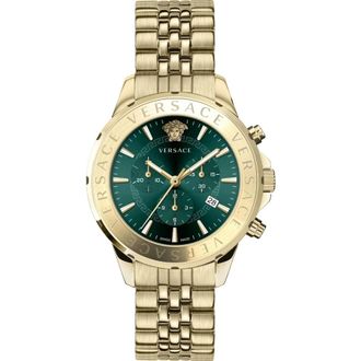 Versace Homme, Accessoires, Jaune, Taille: ONE Size Chronographe Signature Montre Homme Cadran Vert
