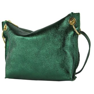 modamoda.de T243 - ital. Umh&auml;ngetasche Klein Small aus Leder, Farbe:Flaschengr&uuml;n-Metallic