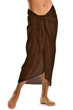 TOSKATOK Femmes Filles Sexy Couvre Plage élégante Robe Jupe jusquà Sarong en Couleurs Unies-Taille Unique-Chocolat