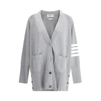 Thom Browne Femme, Pulls, Gris, Taille: 38 FR Cardigan Oversize à Rayures avec Poches