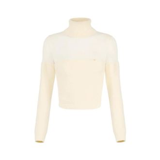 Elisabetta Franchi Rollkragenoberteil aus Strickstoff mit Schmucklogo - - Knitwear - Damen - Beige - S