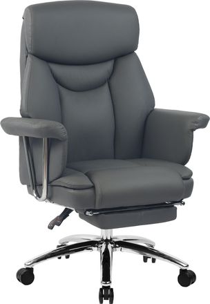 Clp B&uuml;rostuhl ergonomisch mit Fu&szlig;ablage Dahra, Schreibtischstuhl gepolstert Echtleder, Drehstuhl h&ouml;henverstellbar bis 135 kg belastbar, Farbe:grau