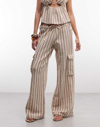Roxy Pantalon de plage &agrave; rayures zigzag - Beige-Neutral