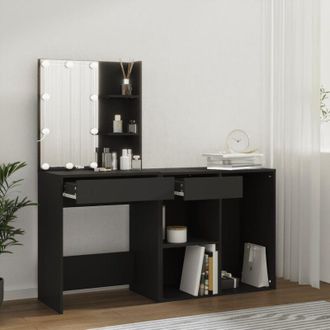 vidaXL LED-Schminktisch mit Schrank Schwarz Holzwerkstoff - Vidaxl