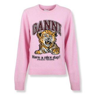 Ganni Graphic Wool Jumper - - Knitwear - Damen - Rosa - M