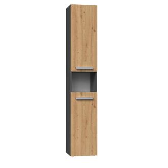 Hucoco Hucoco - luana - Meuble salle de bain 2 portes - 31x30x174cm - Colonne rangement sdb Gris anthracite&Ch&ecirc;ne