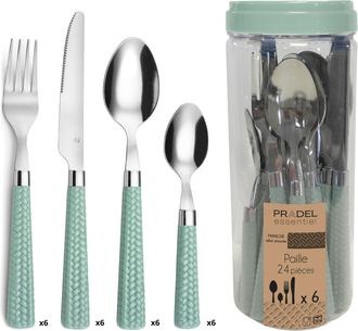 Amefa PAILLE Besteckset 24-teilig | Besteck Set für 6 Personen | Edelstahl Besteck Spülmaschinenfest | Besteck Bunte Griffe in Pastell Grün | Essbesteck