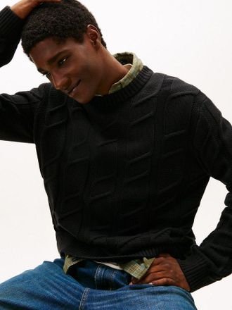 Tommy Jeans Rundhalspullover TJM REG CHUNKY CABLE Grobstrick mit Zopfmuster, regular fit, Rundhals