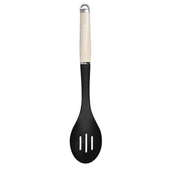 KitchenAid Cuillère de Cuisine à Trous en Silicone et Inox, 15 cm - Couleur Blanc Amande et Noir