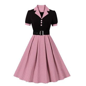 Generic Robe d&eacute;t&eacute; pour femme - Noir - Broderie - Coutures - Temp&eacute;rament - Swing - R&eacute;tro - Automne - Manches courtes - Robe de club, Rose, XXL