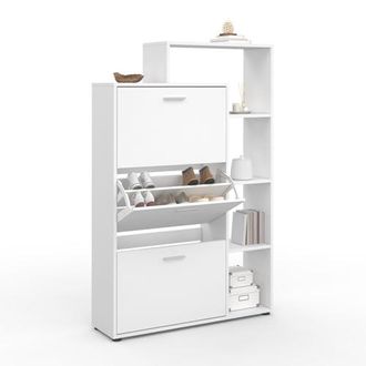 IDMarket Meuble &agrave; Chaussures 18 Paires KLARK 3 Portes avec &eacute;tag&egrave;re Blanc