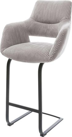 DELIFE Barstuhl Yago-Flex Freischwinger flach Metall Schwarz Cord Silbergrau Taschenfederkern