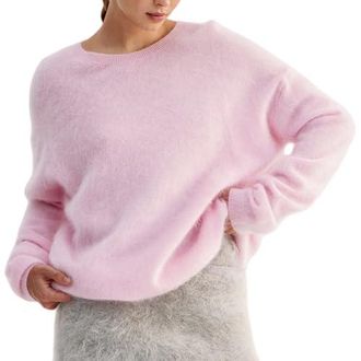 Generic Chandail à fourrure décontracté à manches longues pour femme, léger et pelucheux - Chandail confortable à col rond en polaire douce, rose, M