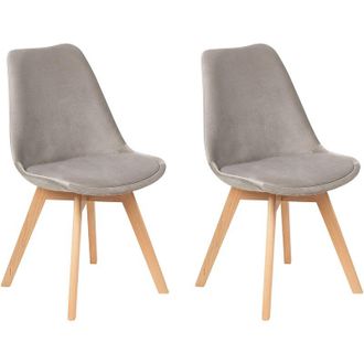 Beliani Beliani - Lot de 2 Chaises de Salle &agrave; Manger en Velours Taupe et Bois de H&ecirc;tre Dakota